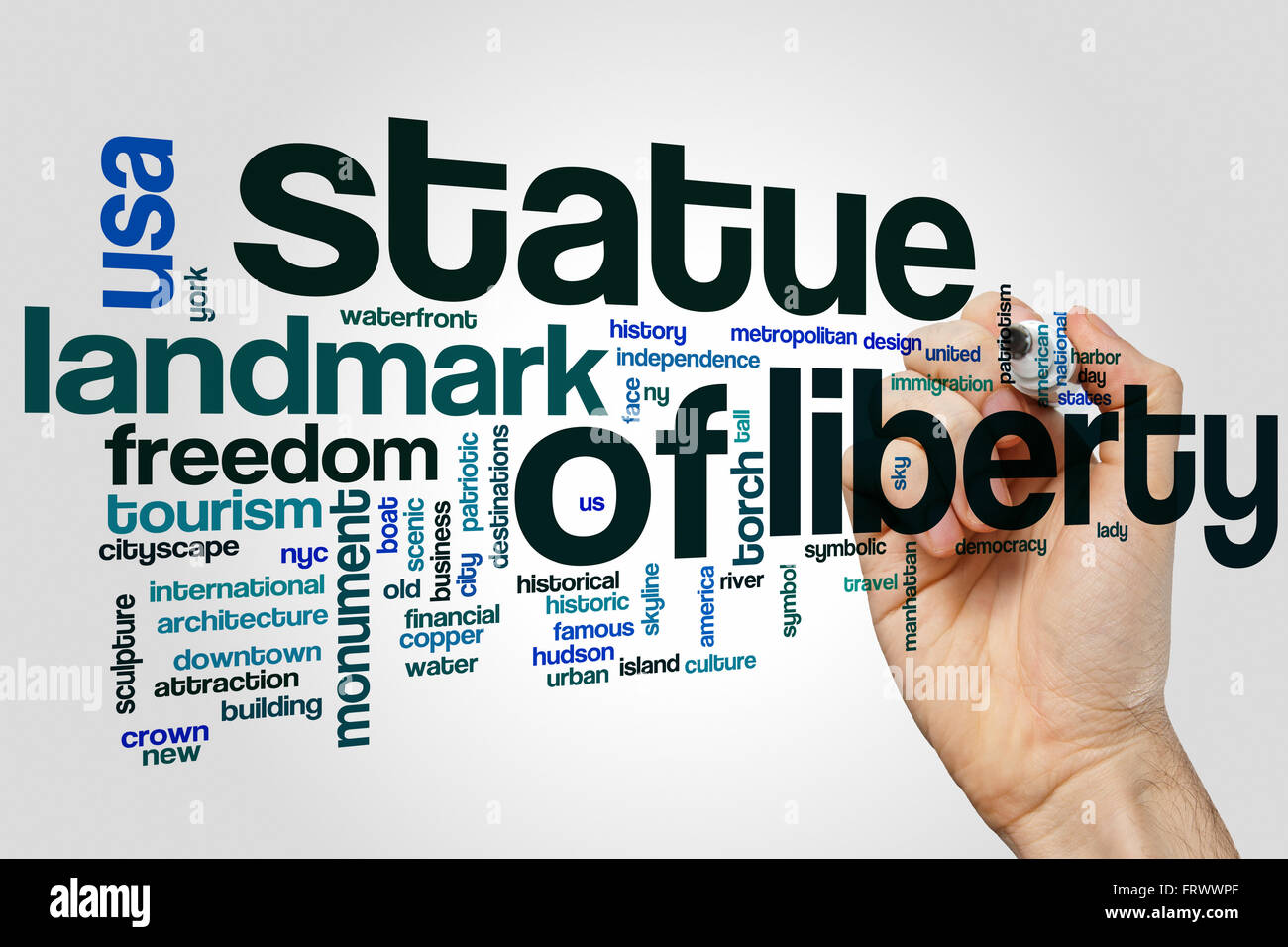 Statue of Liberty word cloud Stock Photo - Alamy