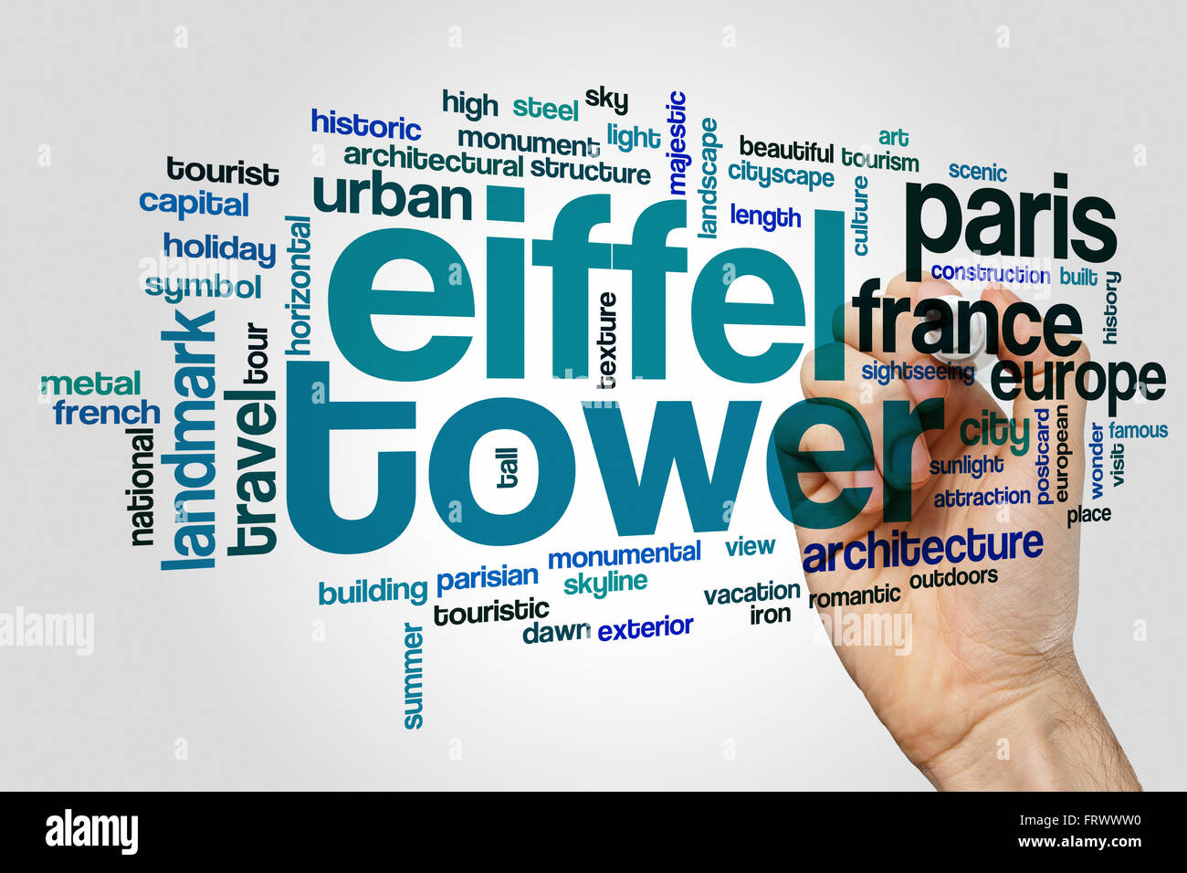 Eiffel tower word cloud Stock Photo - Alamy