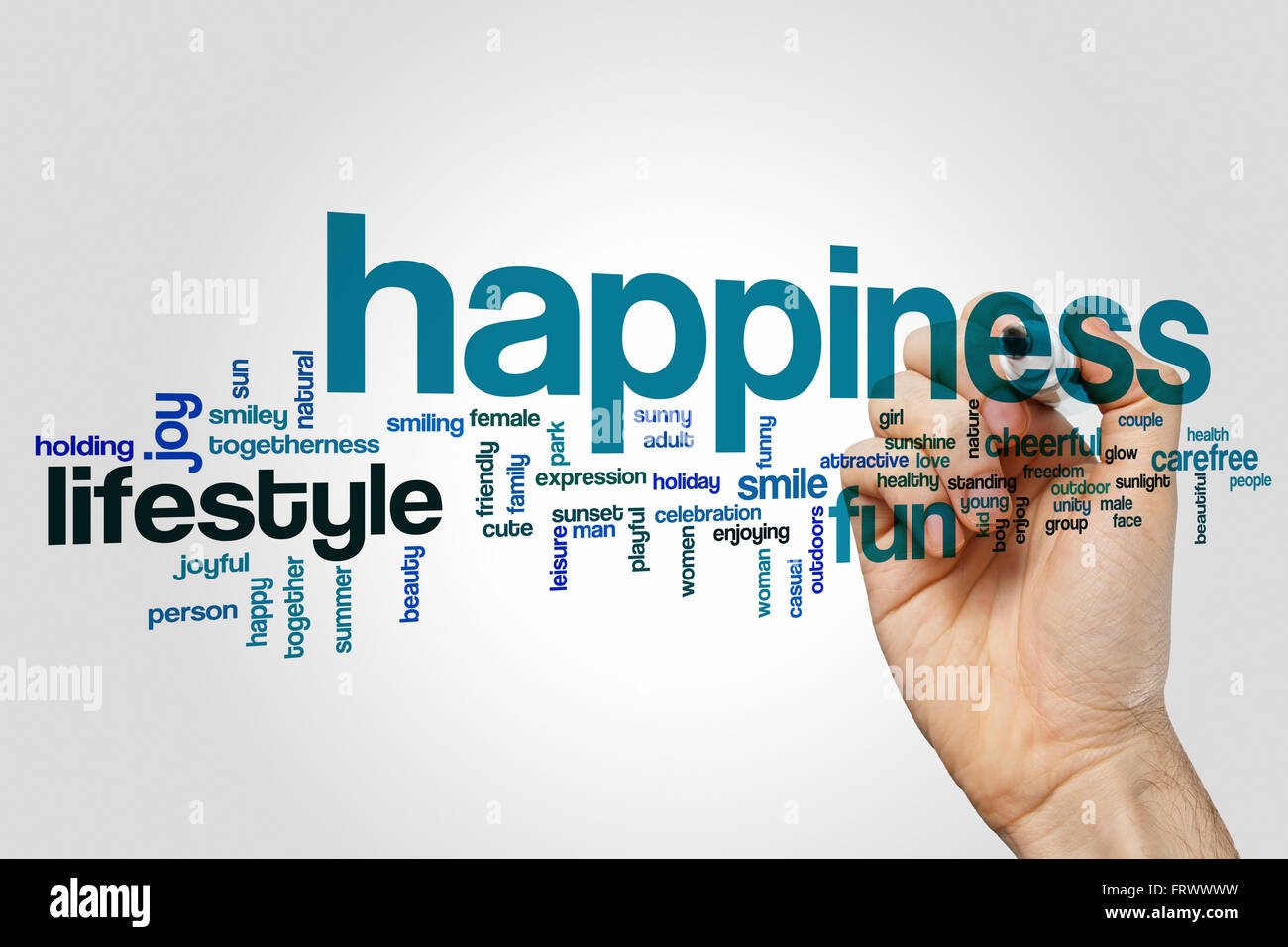 Happiness word cloud Stock Photo - Alamy