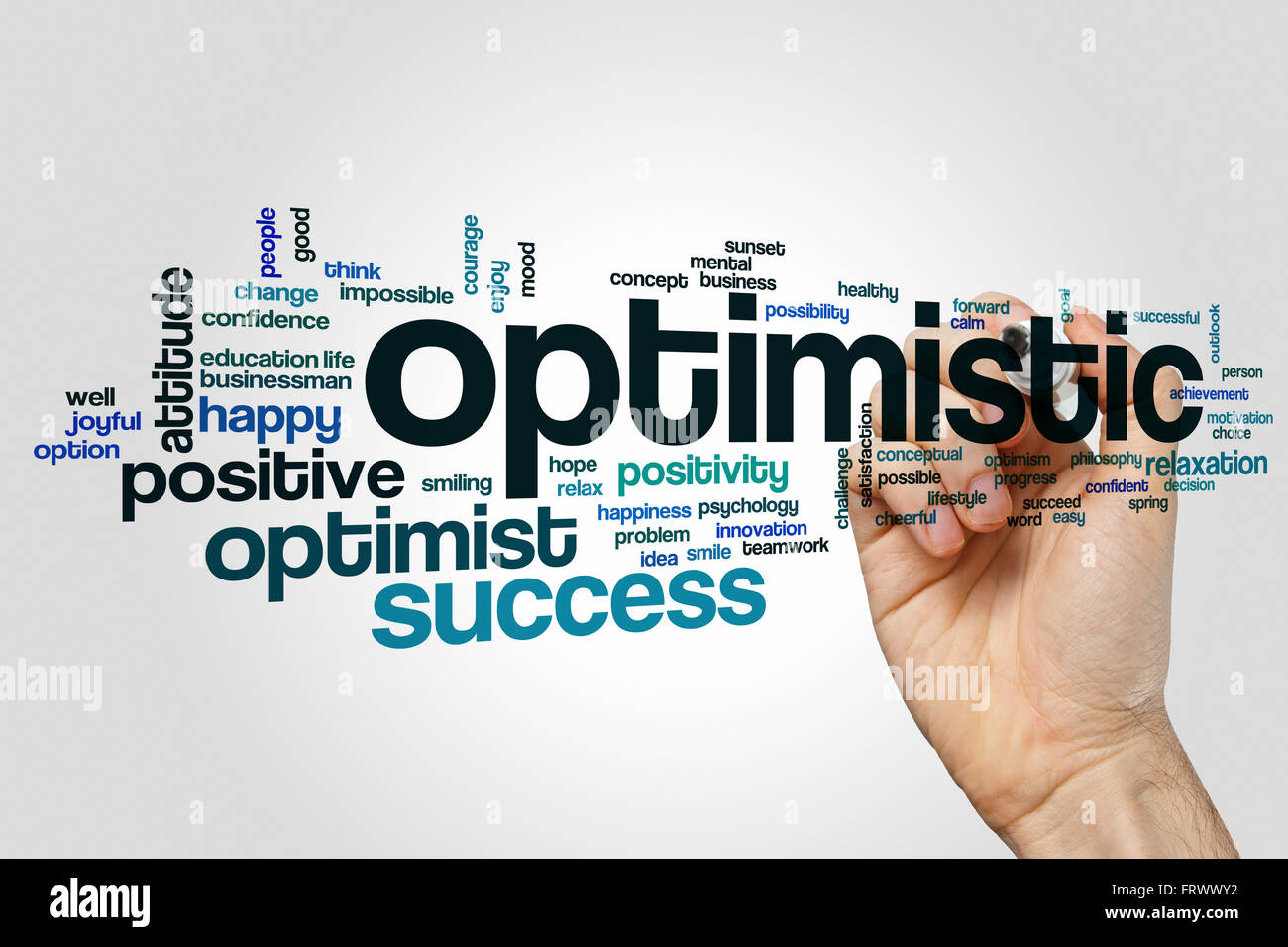 Optimistic word cloud Stock Photo - Alamy