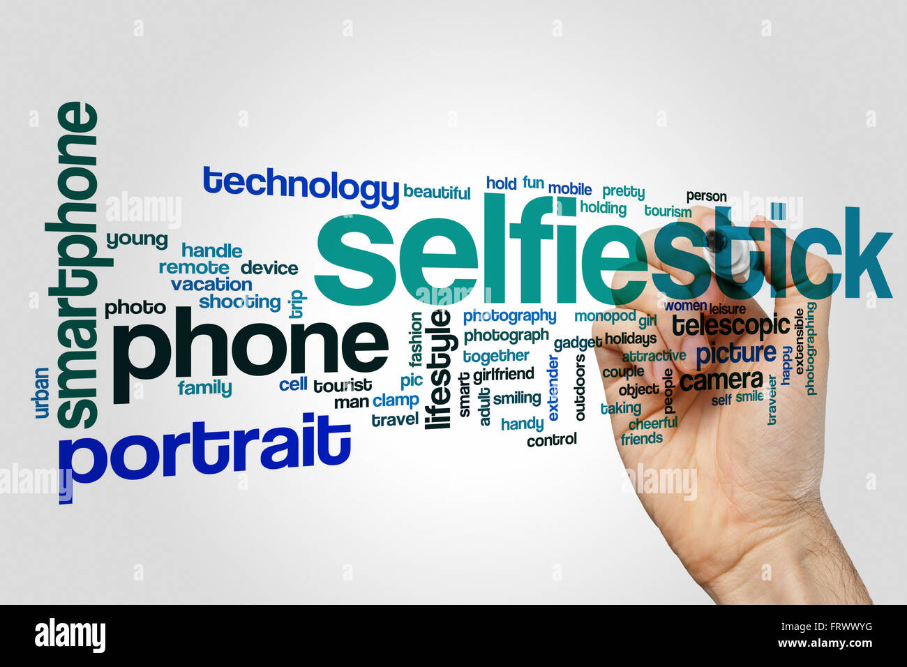 Selfie stick word cloud Stock Photo - Alamy
