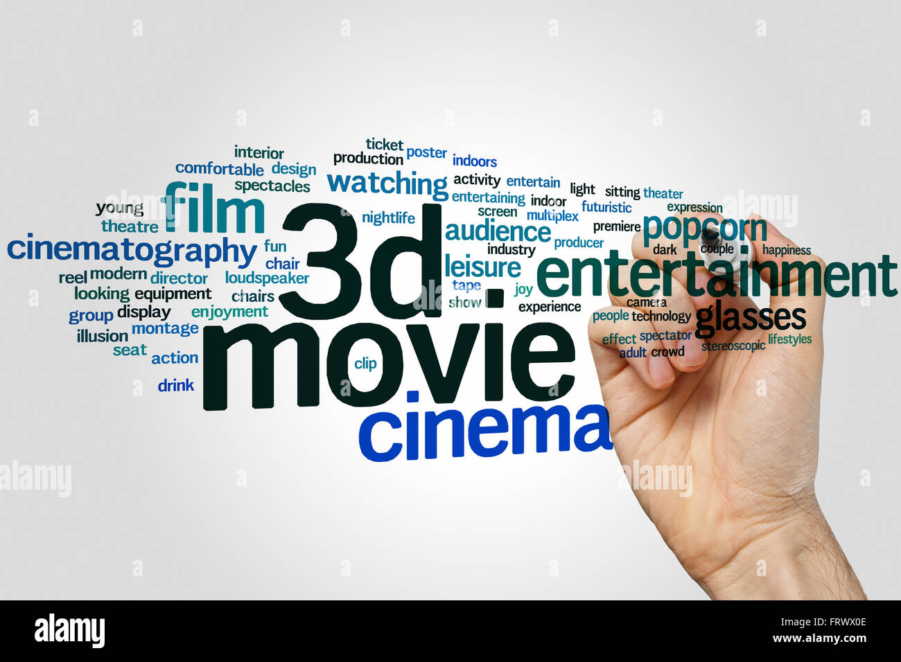 3d movie concept word cloud background Stock Photo - Alamy