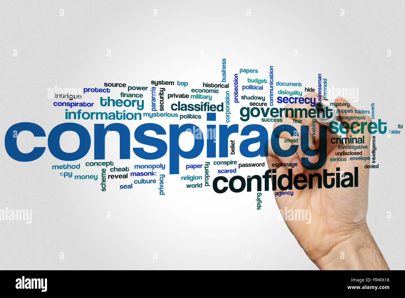 Conspiracy concept word cloud background Stock Photo - Alamy
