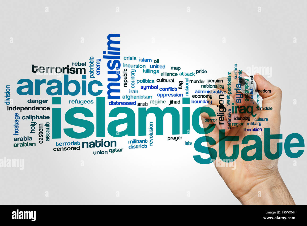 Islamic state concept word cloud background Stock Photo - Alamy
