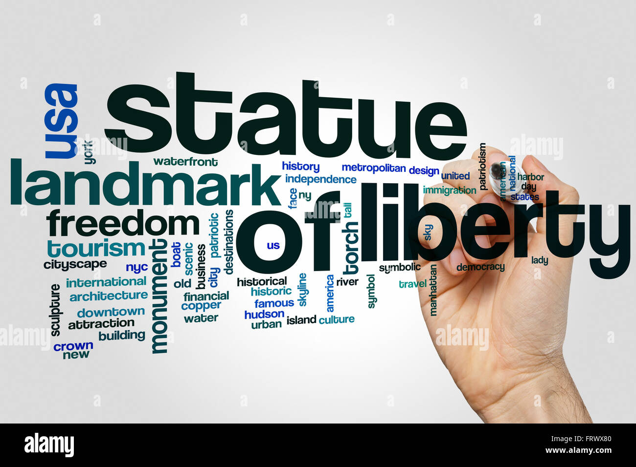 Statue of Liberty word cloud Stock Photo - Alamy