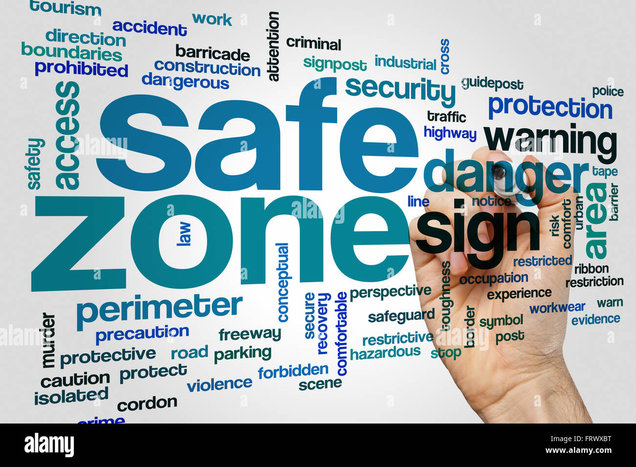 Safe zone concept word cloud background Stock Photo - Alamy