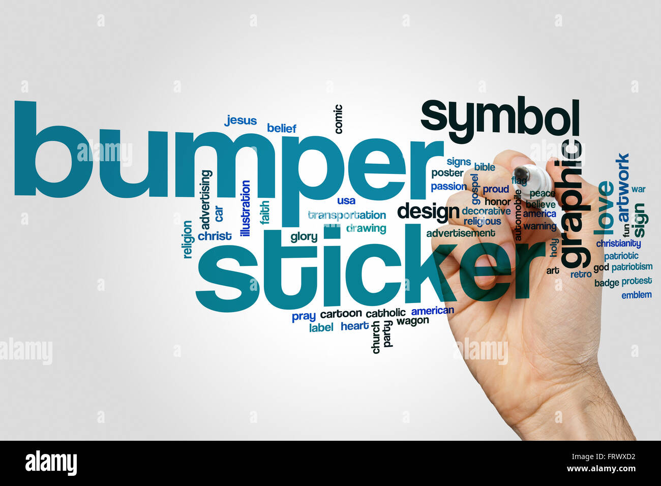 Bumper sticker word cloud concept Stock Photo - Alamy
