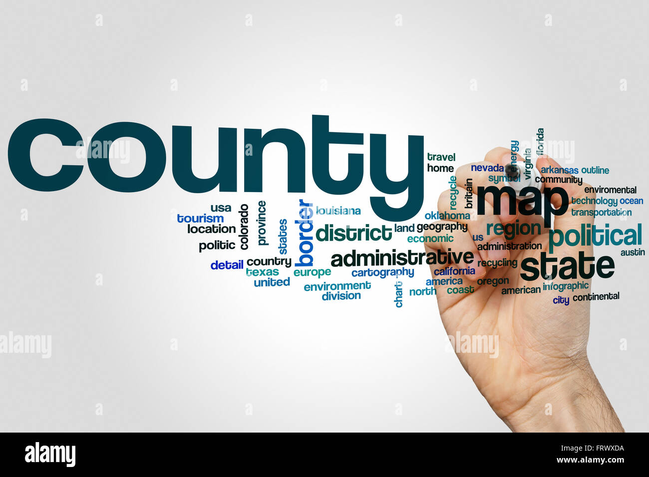 County word cloud concept Stock Photo - Alamy