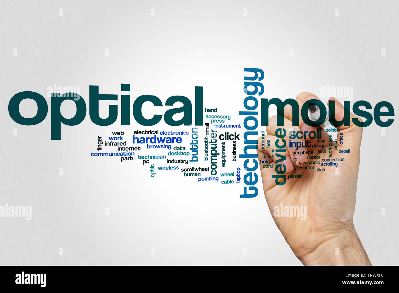 Optical mouse word cloud concept with device button related tags Stock ...