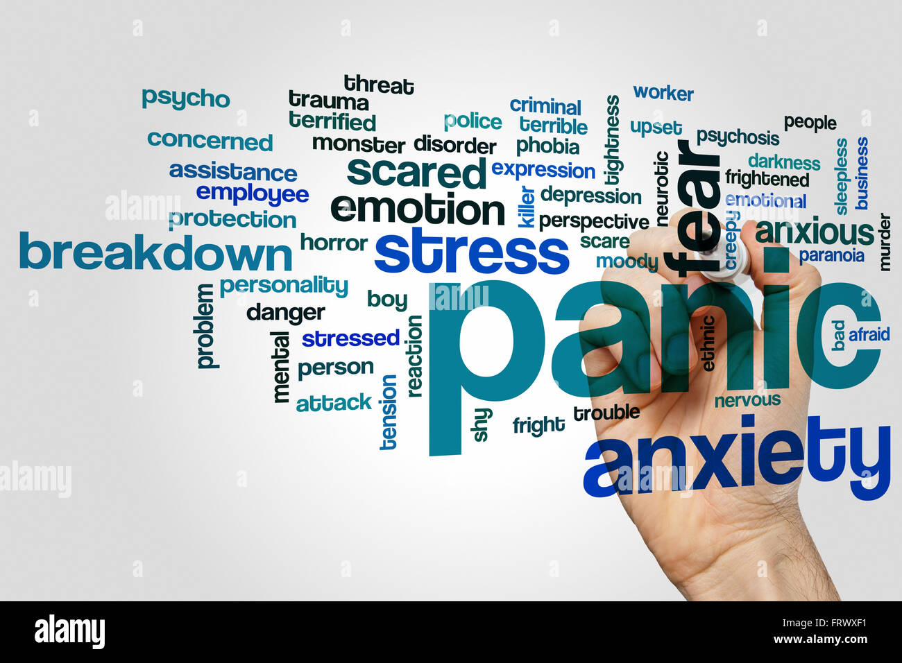 Panic word cloud concept with fear stress related tags Stock Photo - Alamy