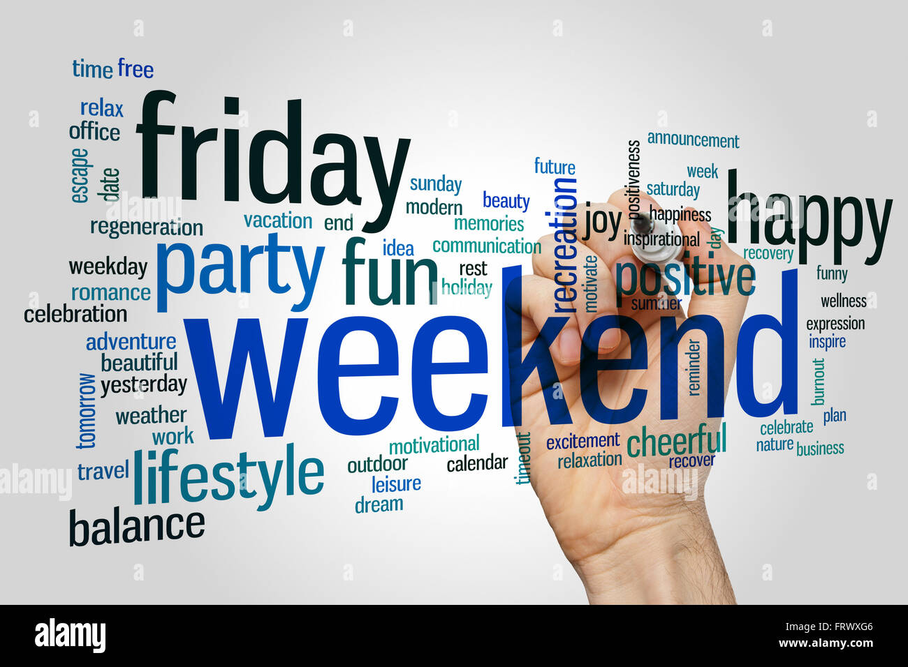 Weekend concept word cloud background Stock Photo - Alamy