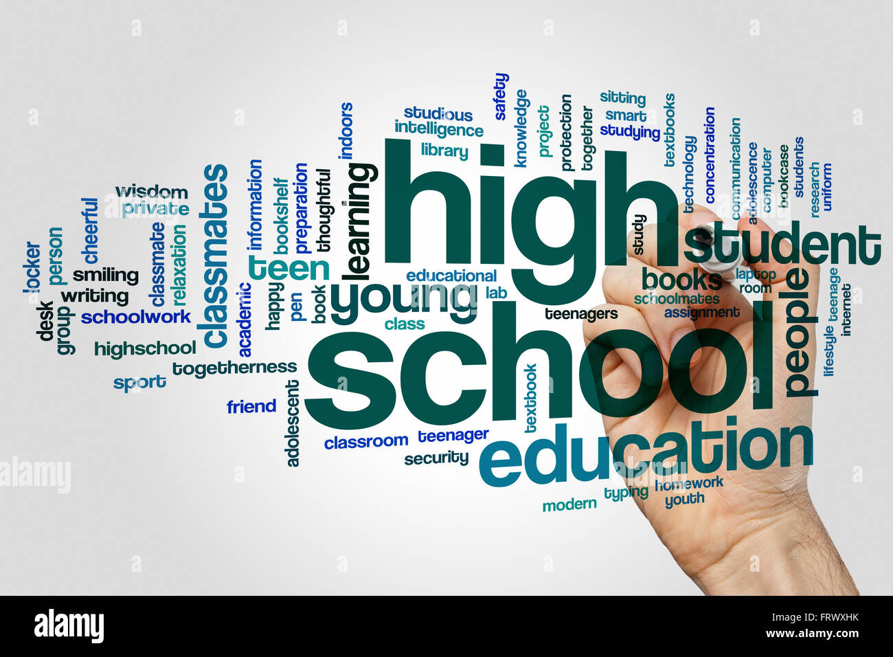 High school concept word cloud background Stock Photo - Alamy