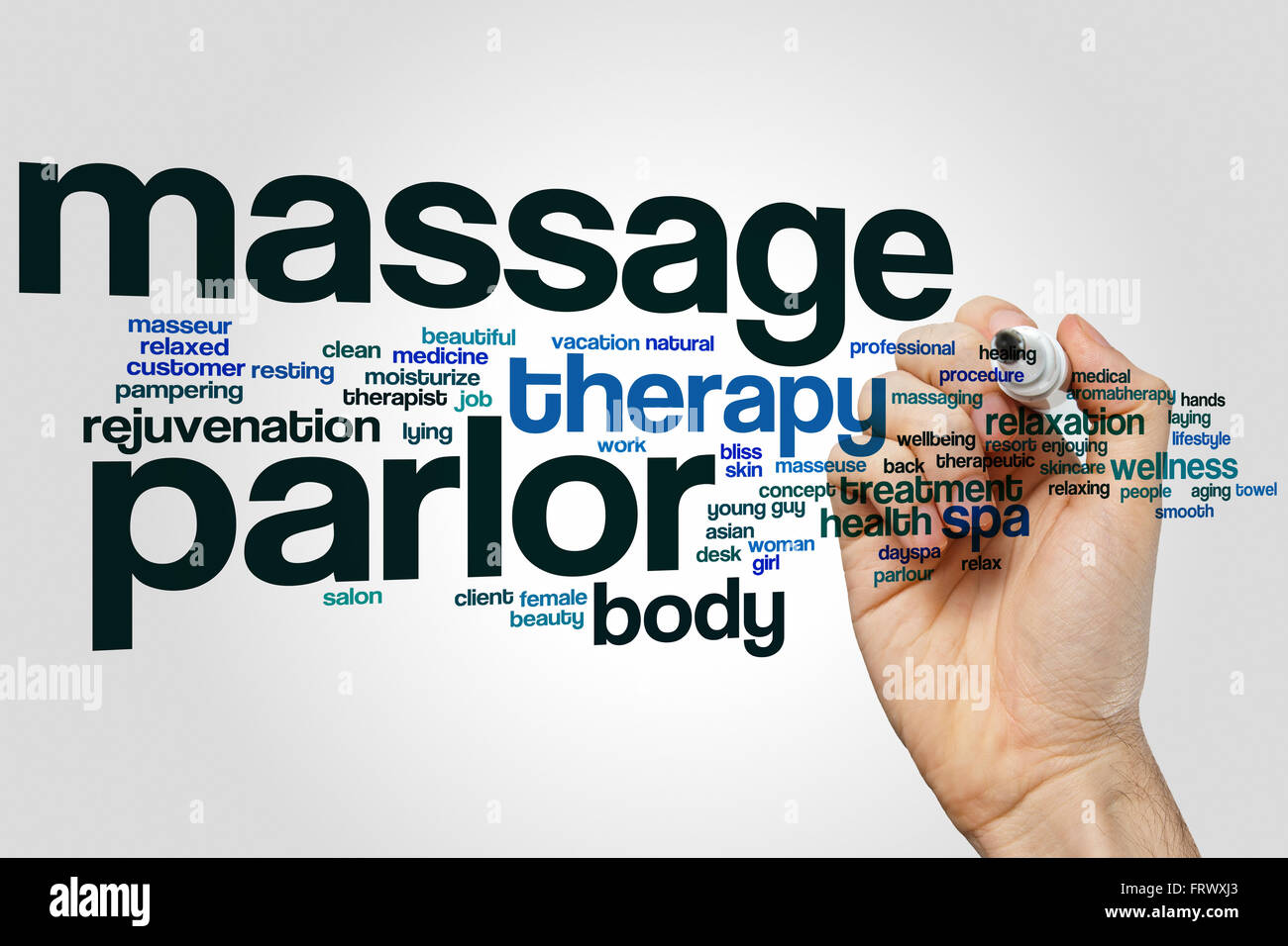 Massage parlor word cloud concept Stock Photo - Alamy