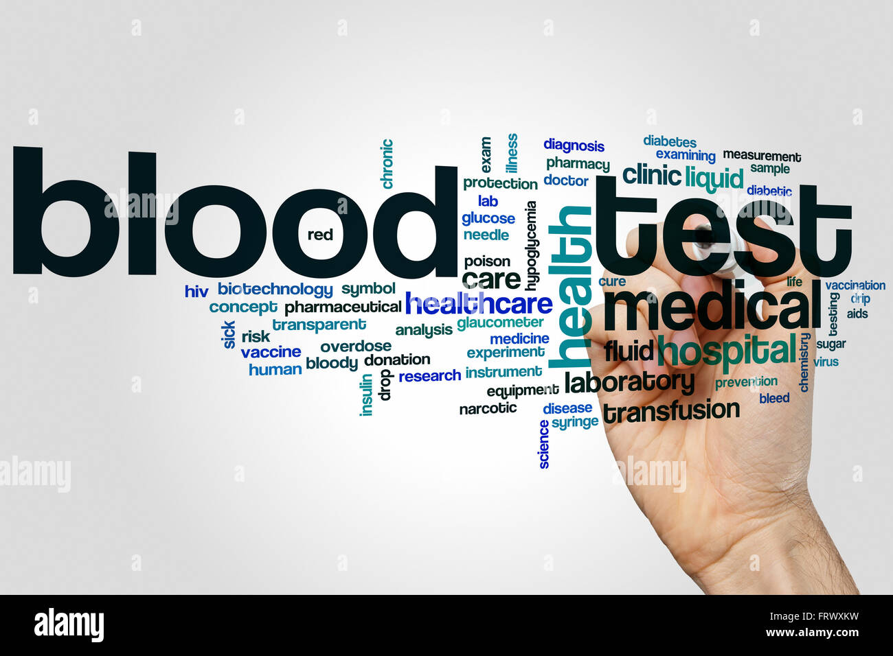 Blood test word cloud concept Stock Photo - Alamy