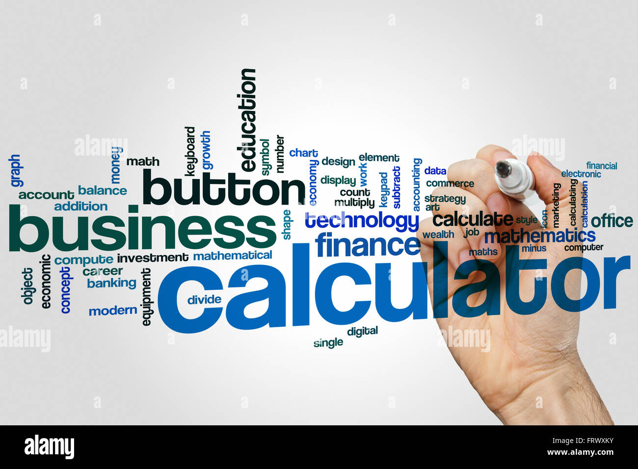 Calculator word cloud concept with finance mathematics related tags ...
