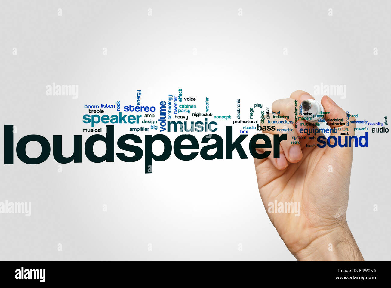 Loudspeaker word cloud concept with sound music related tags Stock ...