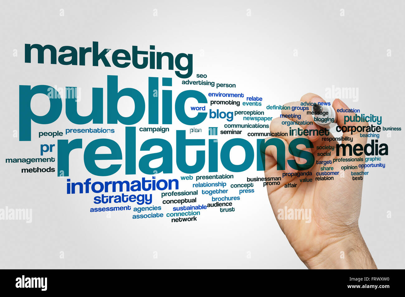 Public relations word cloud concept with marketing communication ...