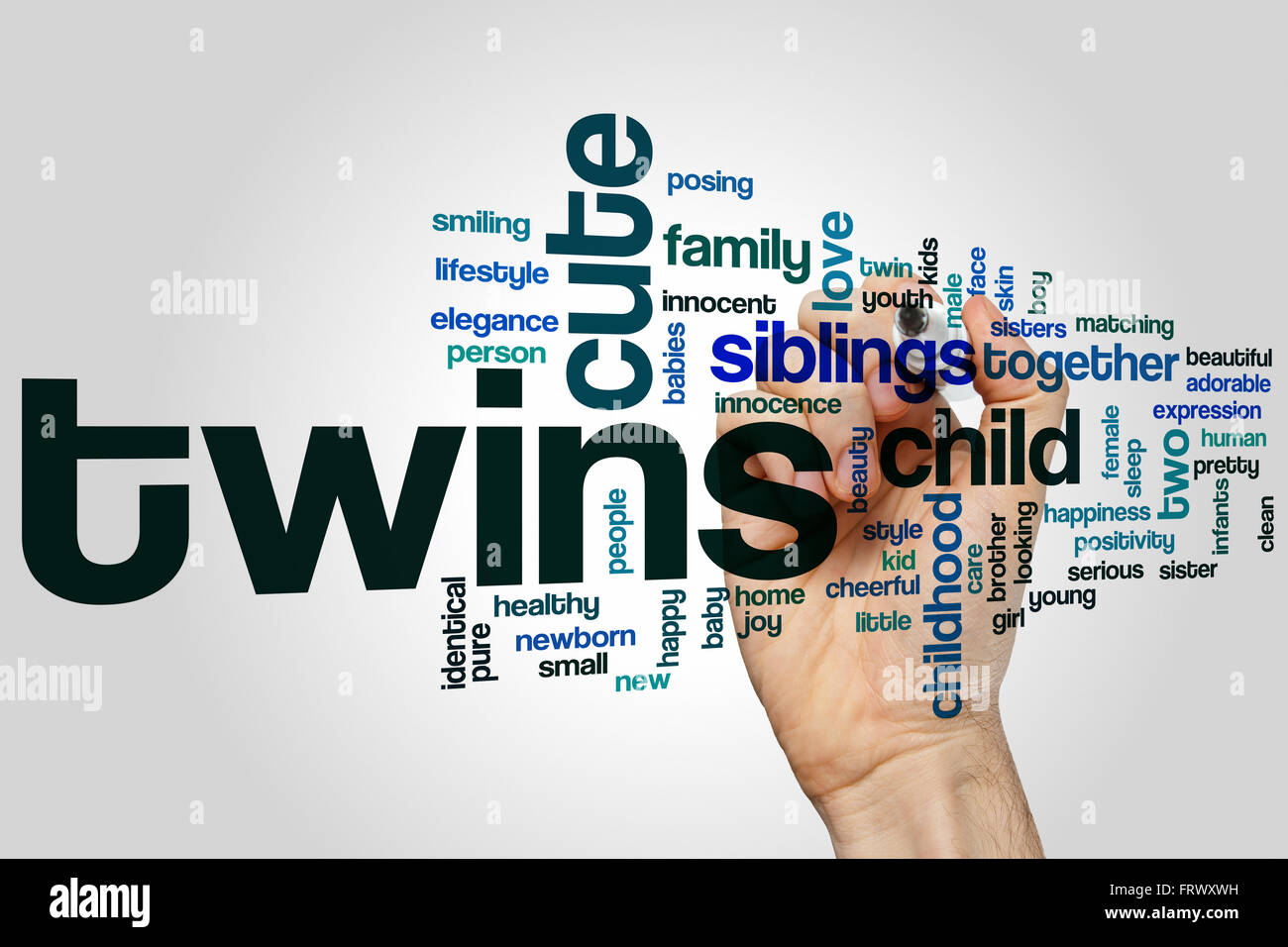 Twins word cloud concept with siblings family related tags Stock Photo ...