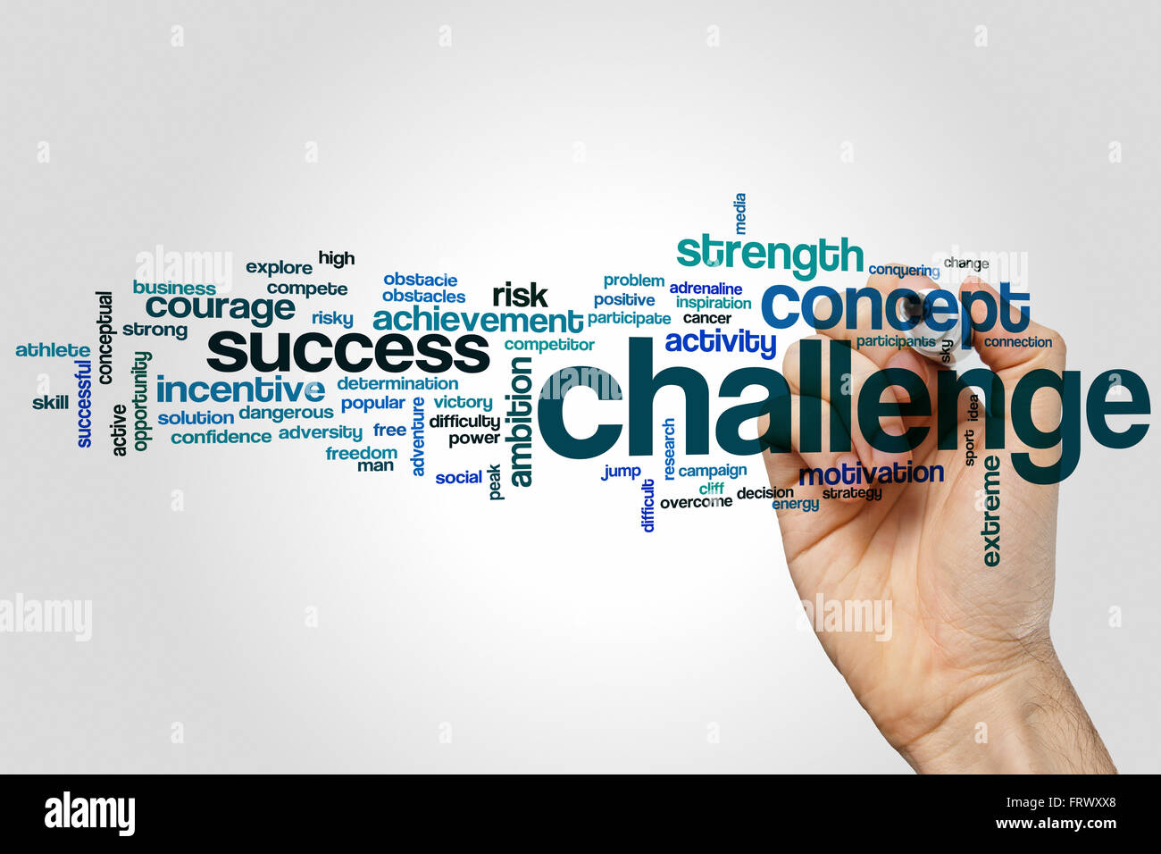 Challenge word cloud concept with strength energy related tags Stock ...