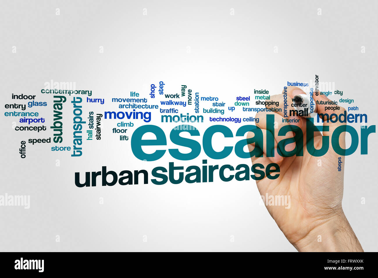 Escalator word cloud concept with staircase transport related tags ...