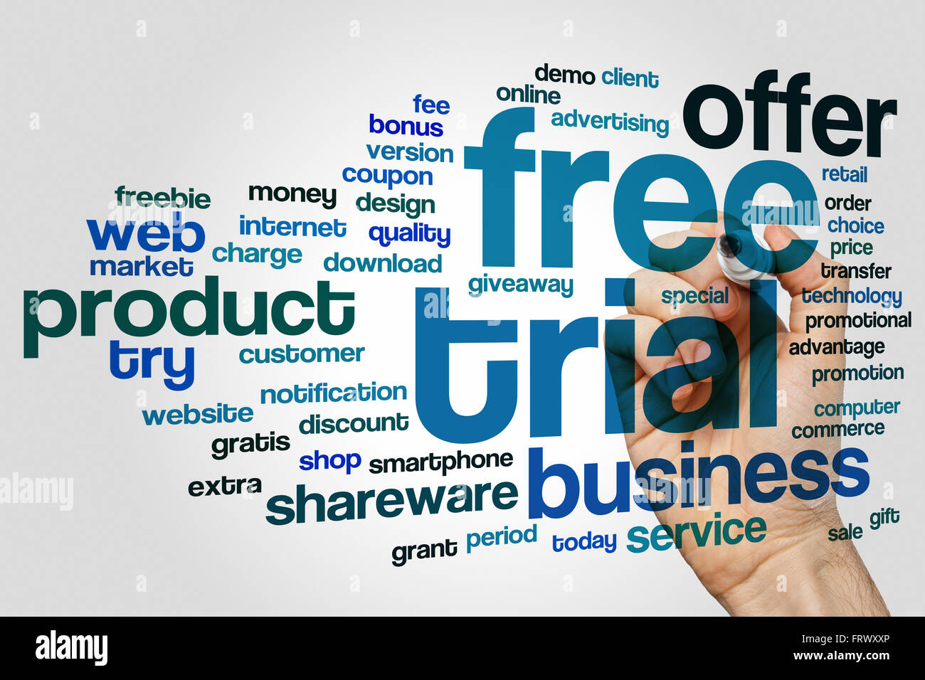 Free trial concept word cloud background Stock Photo - Alamy