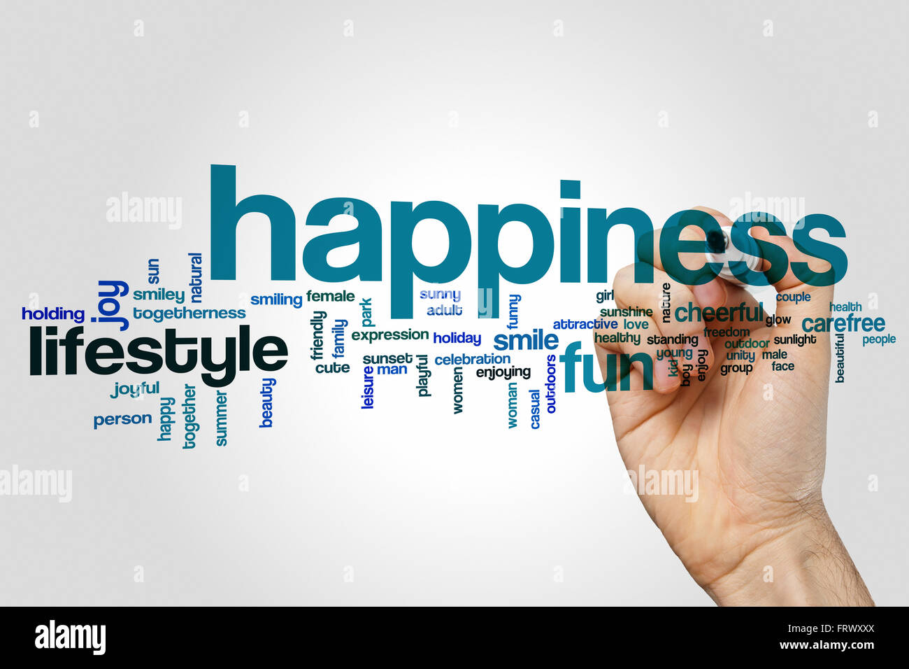 Happiness word cloud Stock Photo - Alamy