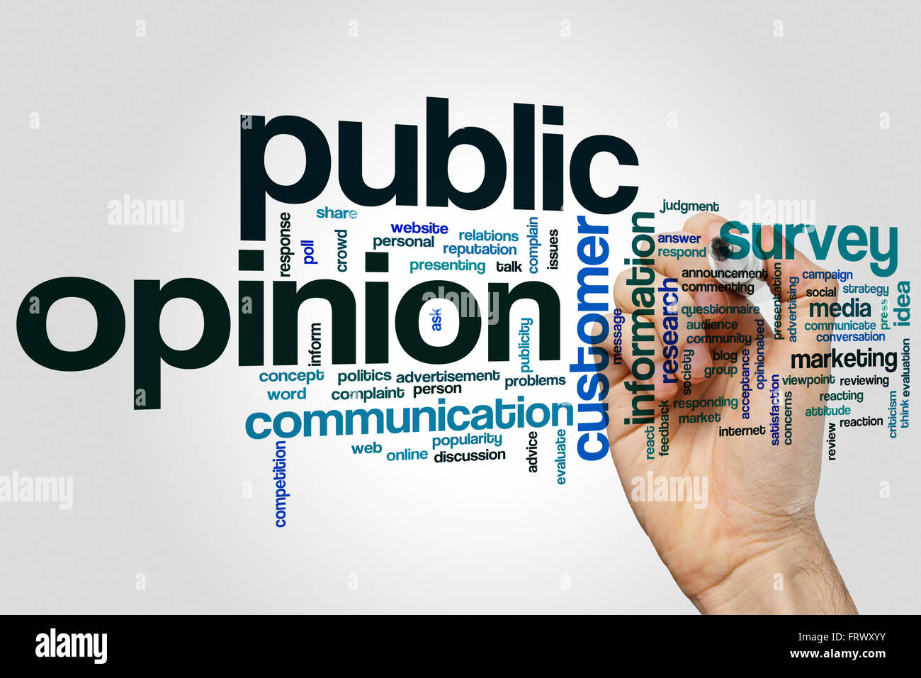 Public opinion concept word cloud background Stock Photo - Alamy
