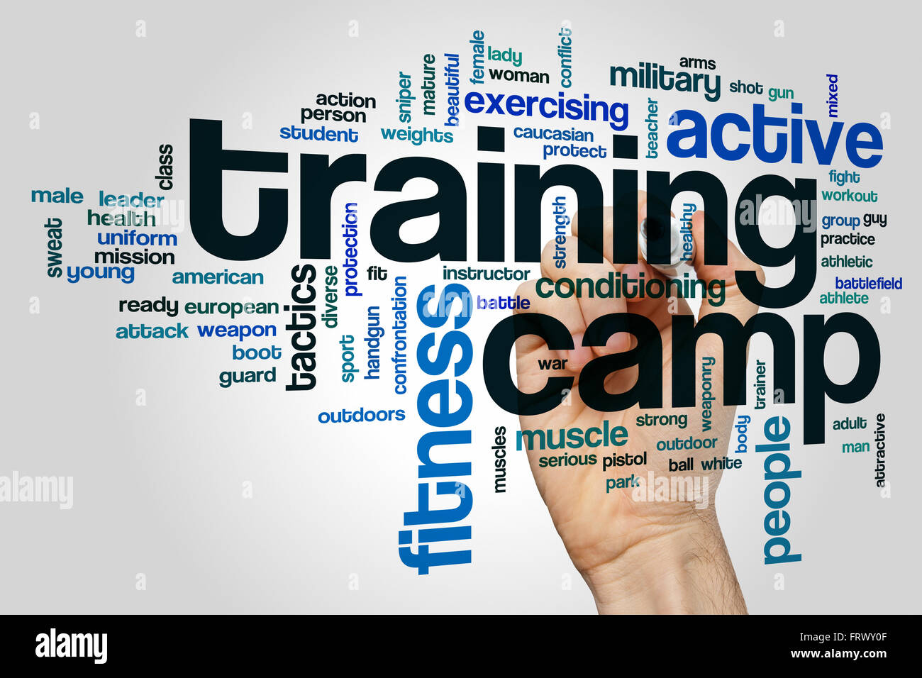Training camp word cloud concept Stock Photo - Alamy