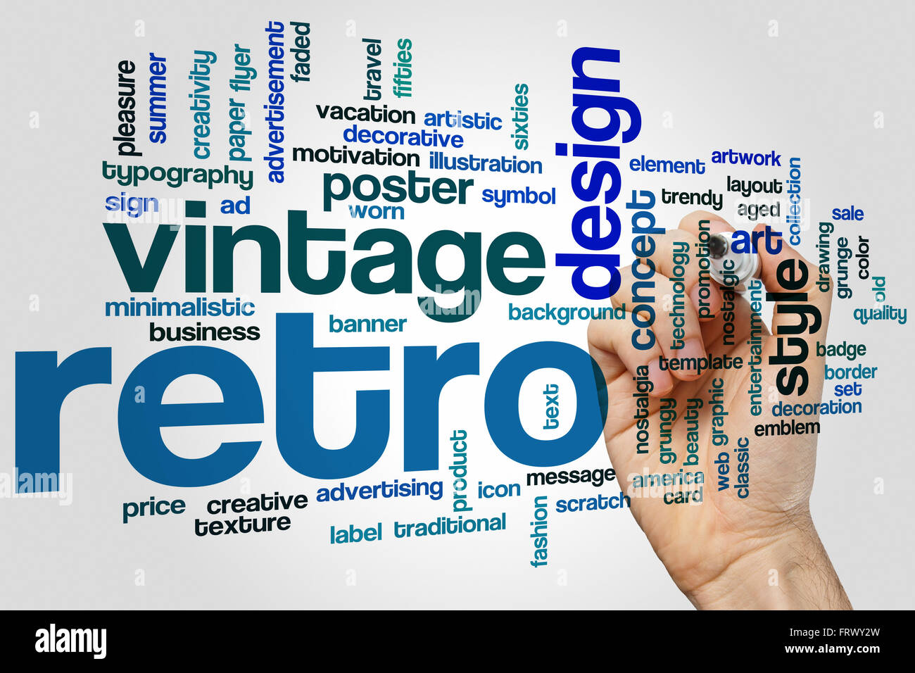 Retro concept word cloud background Stock Photo - Alamy