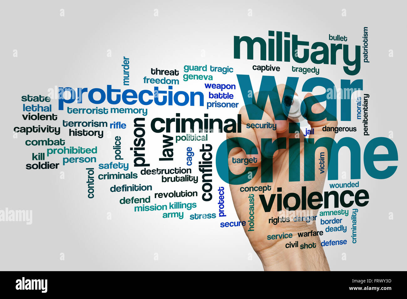 War crime concept word cloud background Stock Photo - Alamy