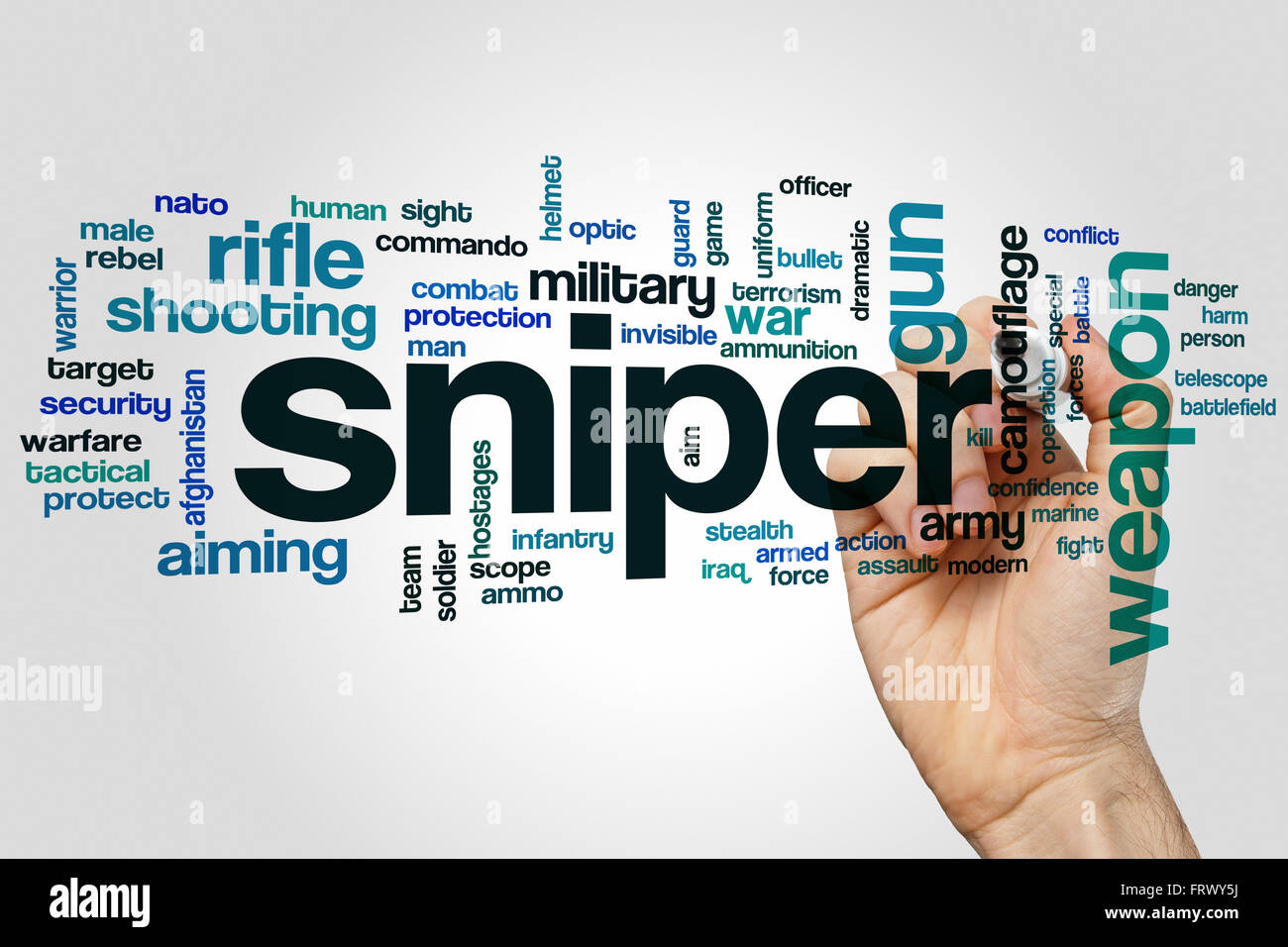Sniper word cloud concept with rifle shooting related tags Stock Photo ...