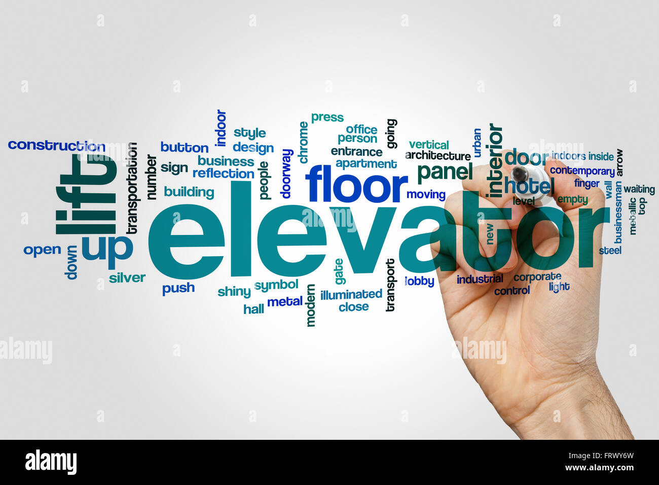 Elevator word cloud concept Stock Photo - Alamy