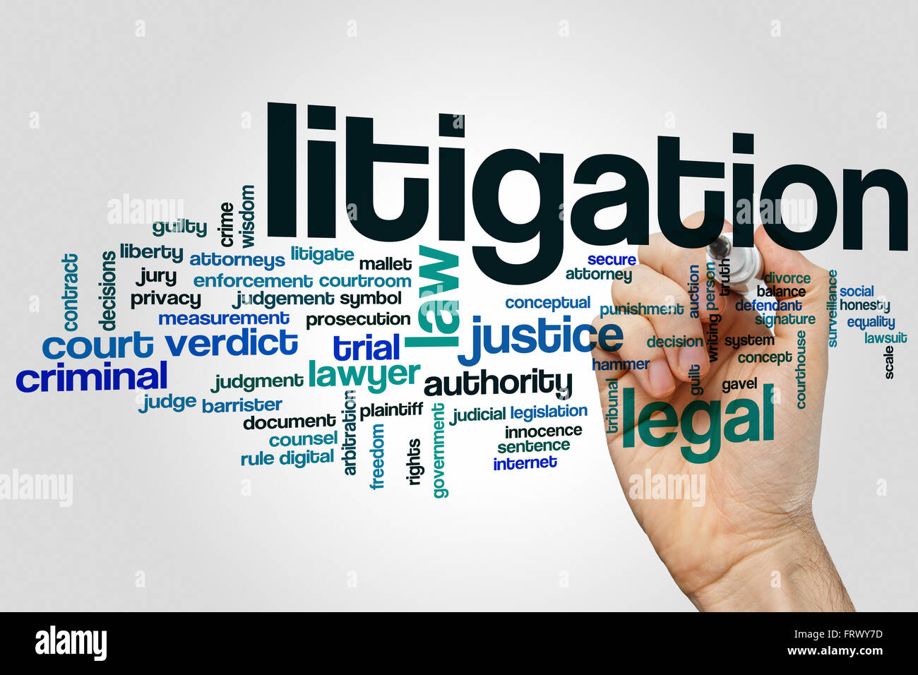Litigation word cloud concept with legal law related tags Stock Photo ...
