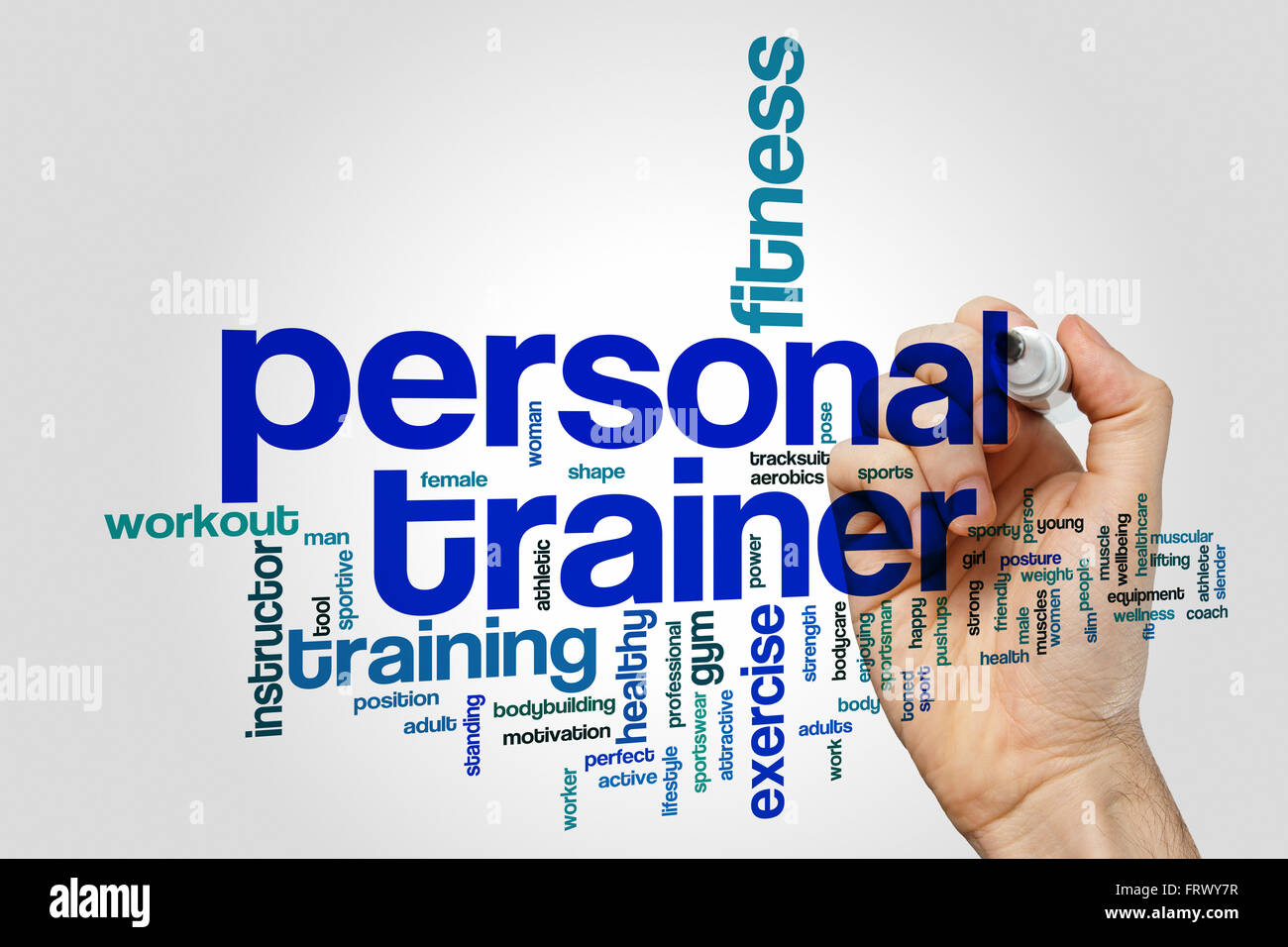 Personal trainer word cloud concept Stock Photo - Alamy