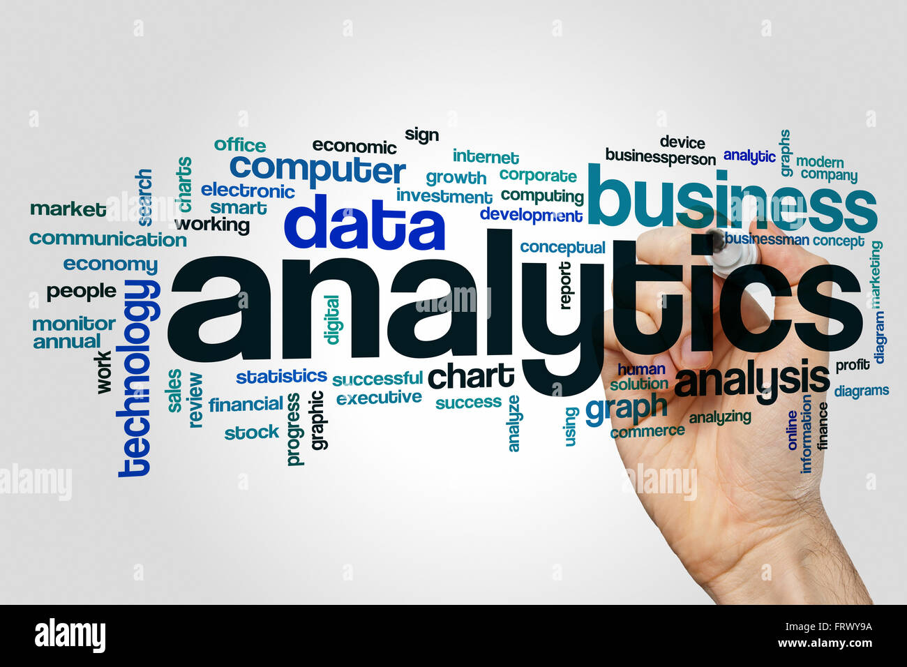 Analytics word cloud Stock Photo - Alamy