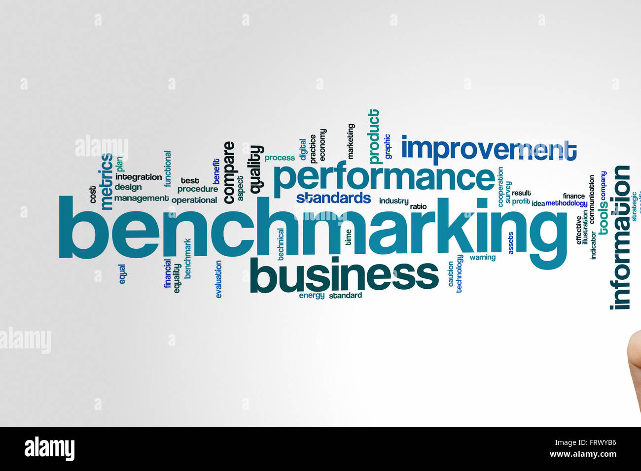 Benchmarking concept word cloud background Stock Photo - Alamy