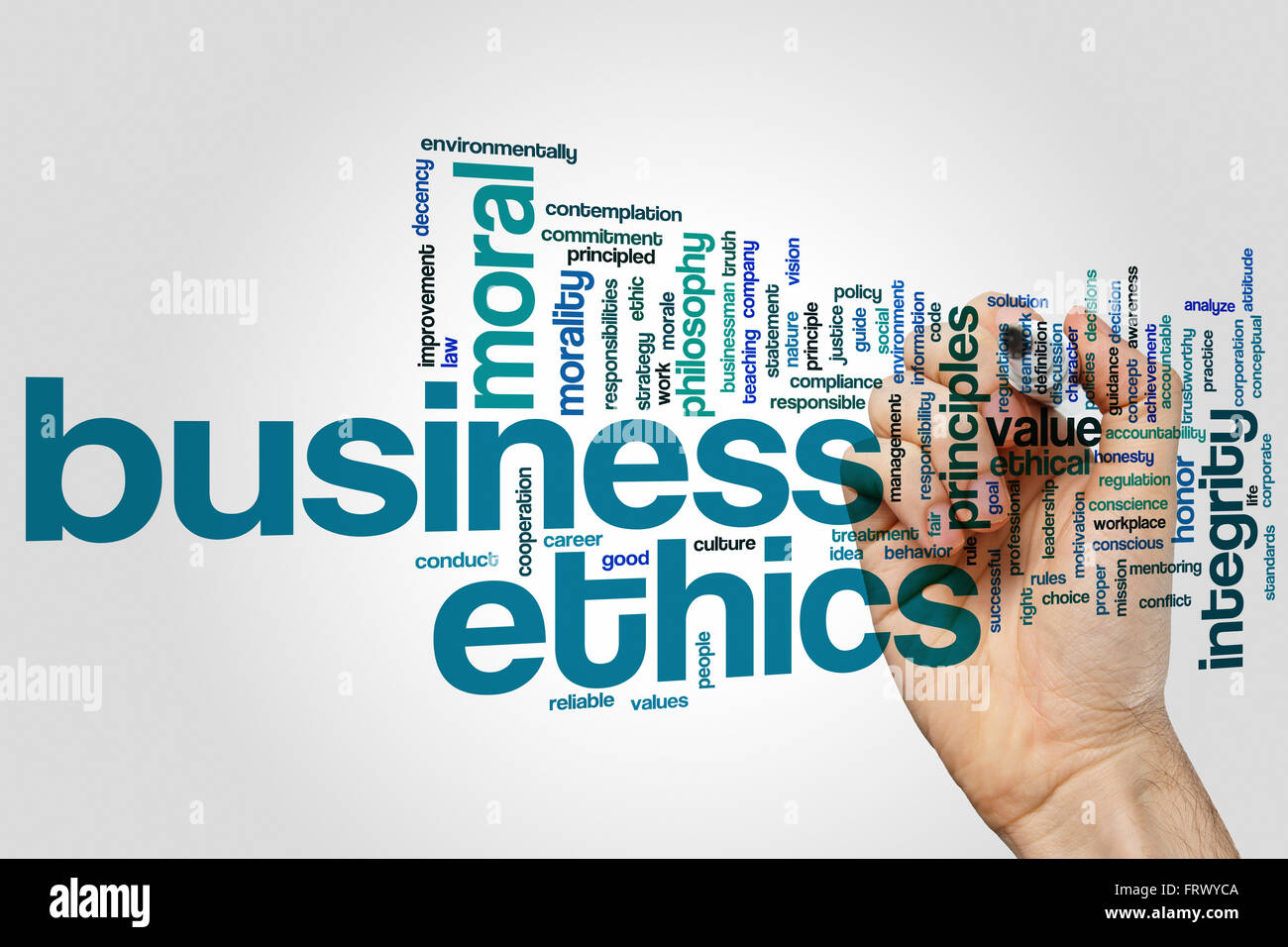 Business ethics concept word cloud background Stock Photo - Alamy