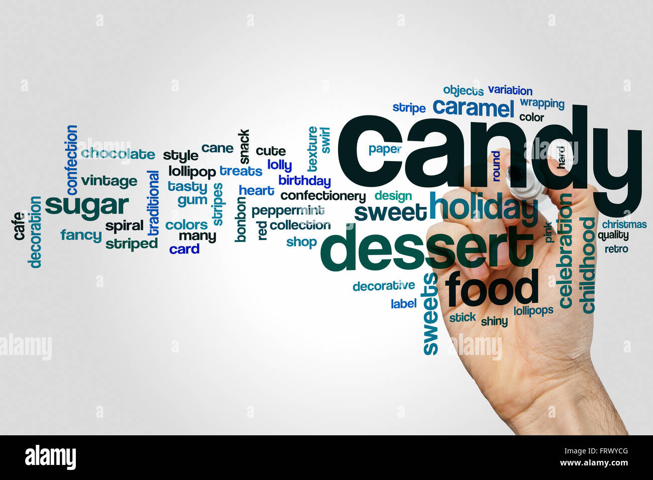 Candy word cloud concept with food dessert related tags Stock Photo - Alamy