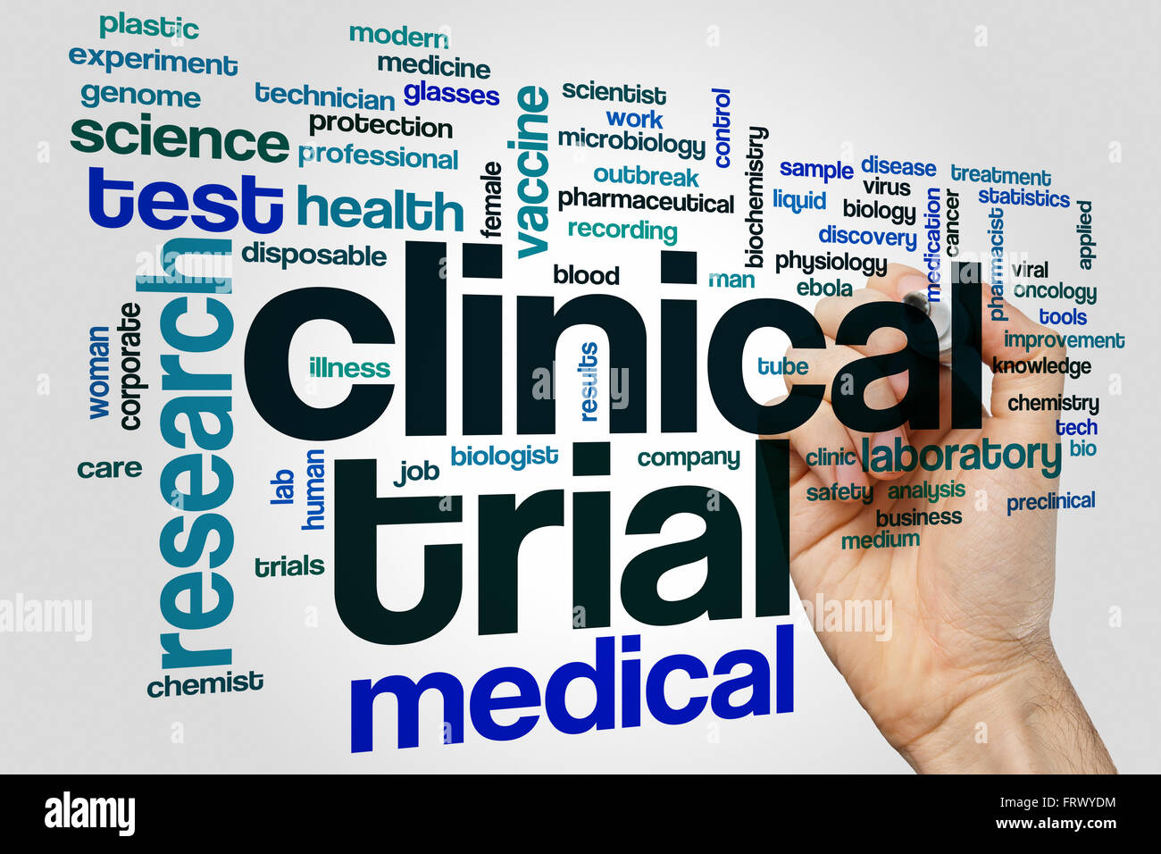 Clinical trial word cloud concept Stock Photo - Alamy