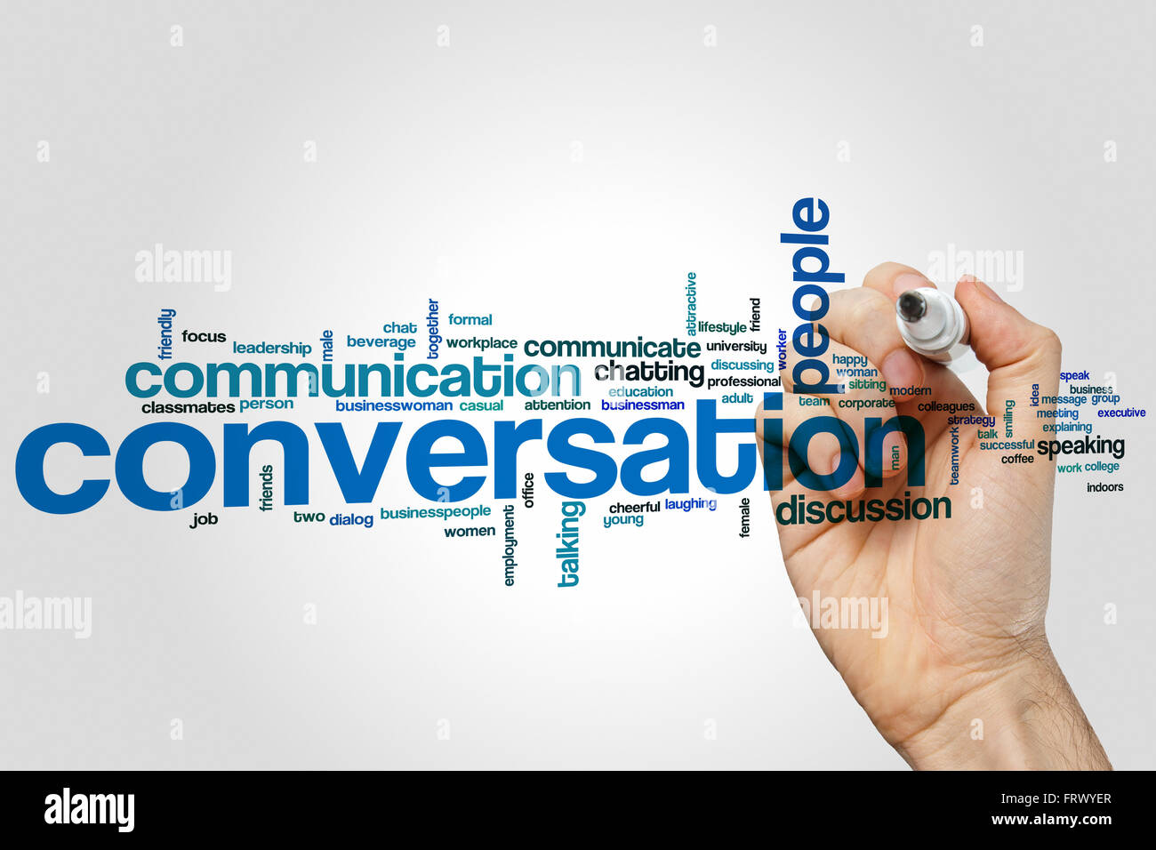 Conversation word cloud concept with communication discussion related ...