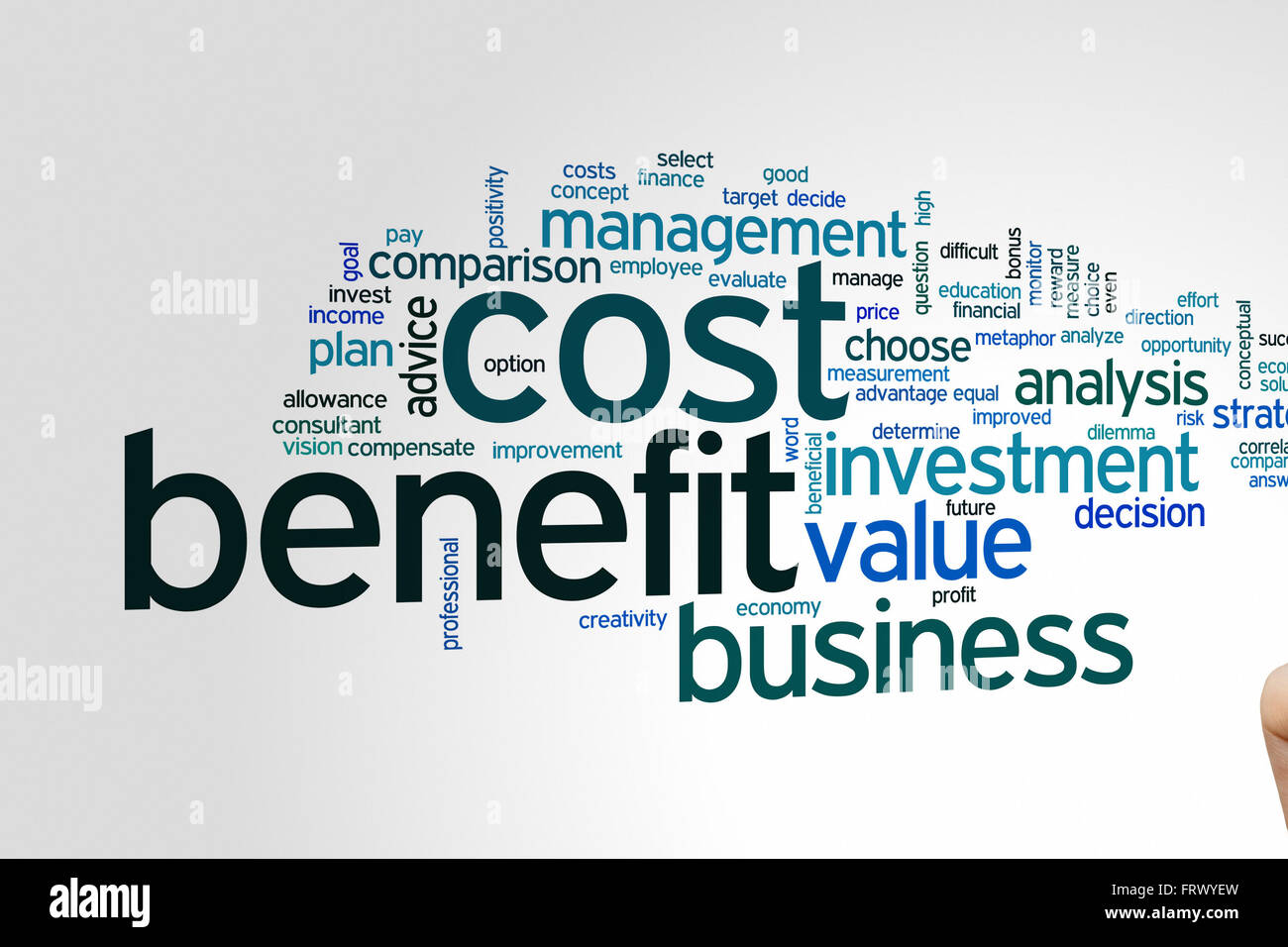 Cost benefit concept word cloud background Stock Photo - Alamy