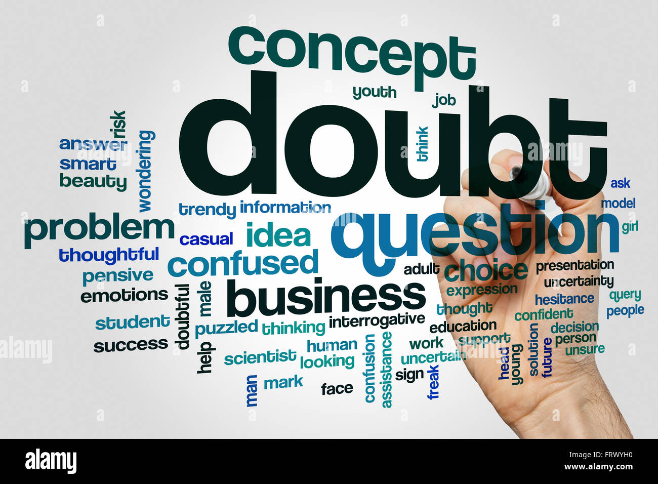 Doubt word cloud concept with question problem related tags Stock Photo ...