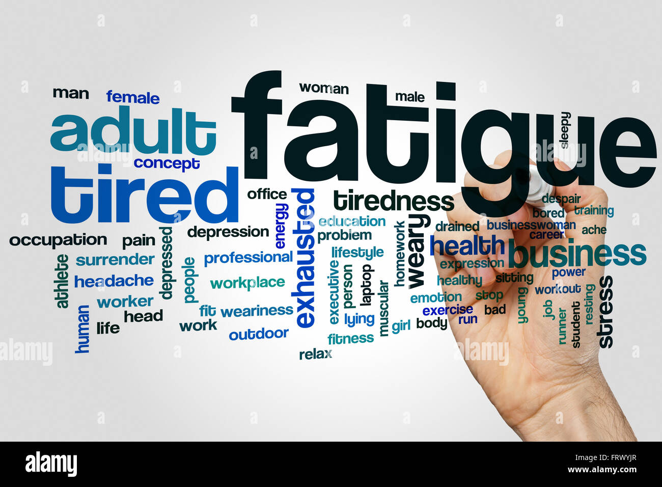 Fatigue word cloud concept Stock Photo - Alamy