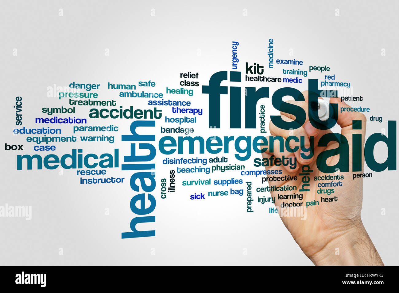 First aid concept word cloud background Stock Photo - Alamy