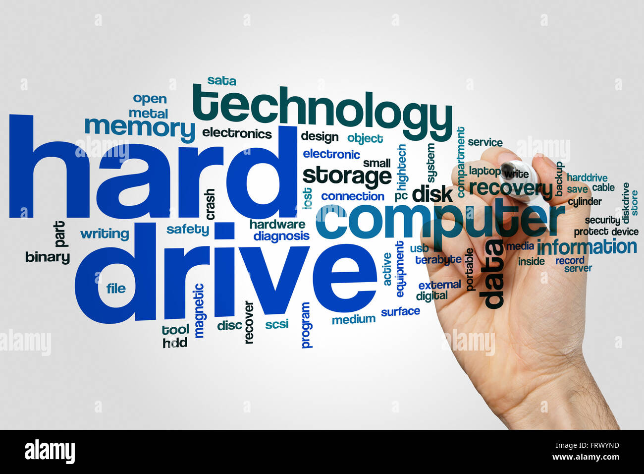Hard drive word cloud concept with data storage related tags Stock ...