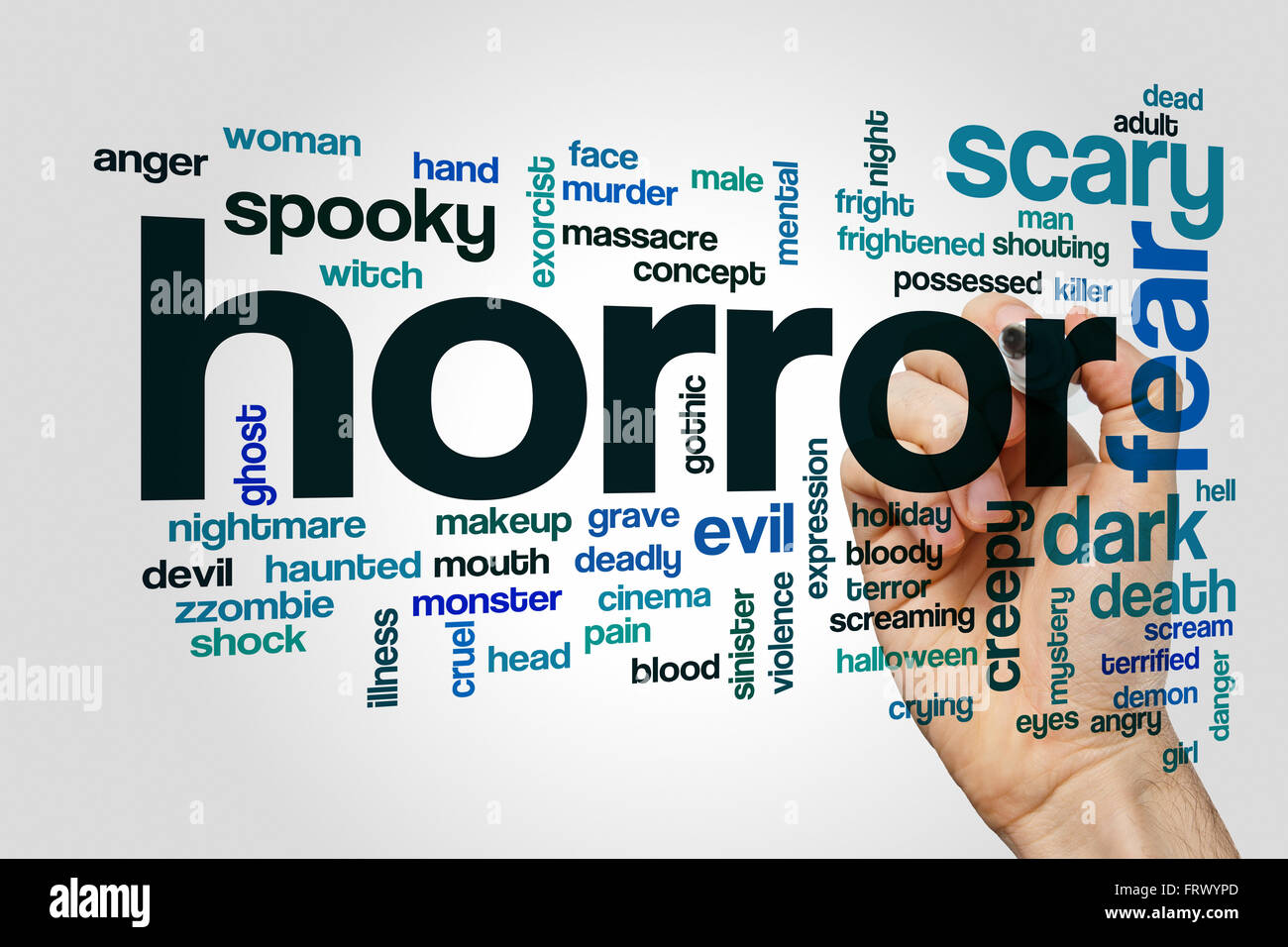 Horror word cloud concept with fear scary related tags Stock Photo - Alamy