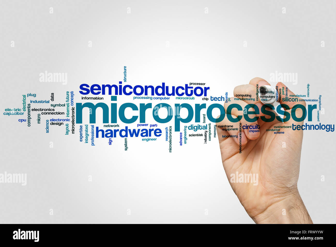 Microprocessor word cloud concept Stock Photo - Alamy