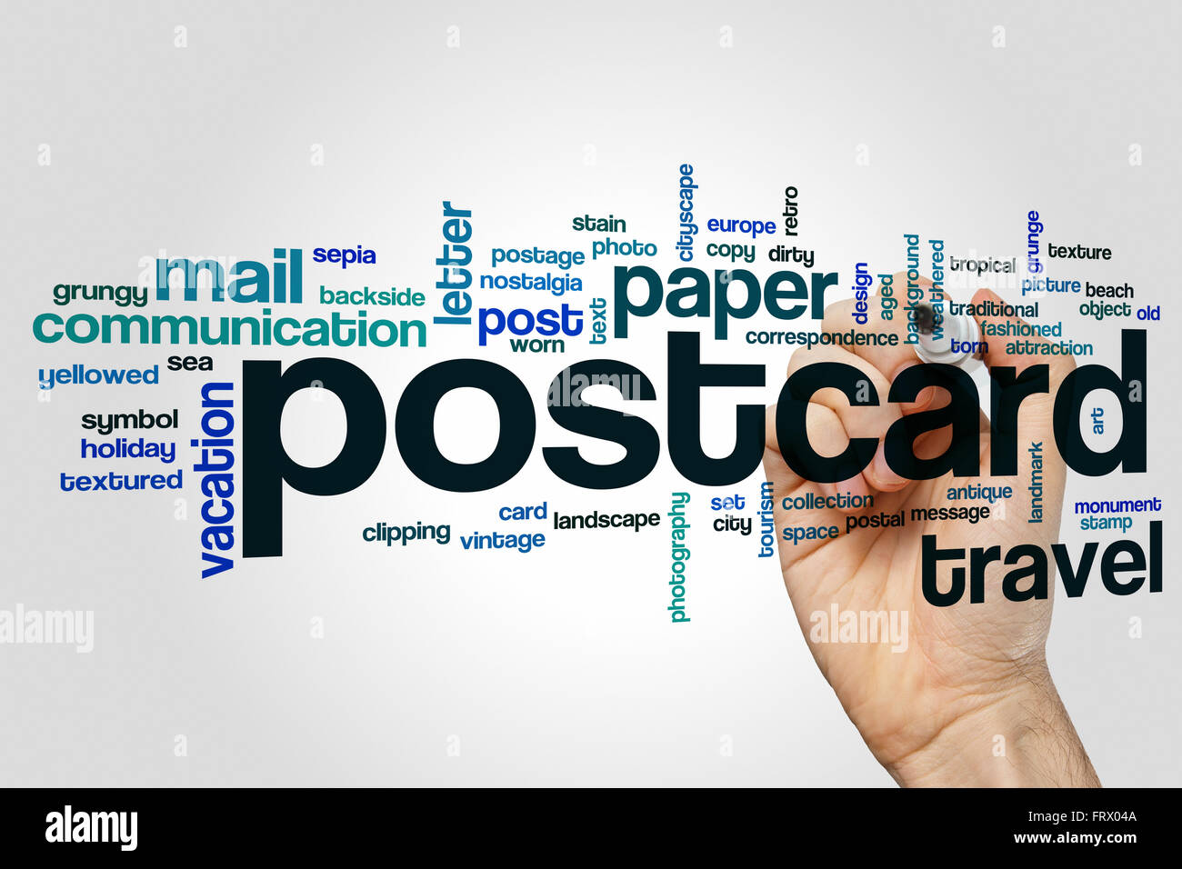 Postcard word cloud Stock Photo - Alamy