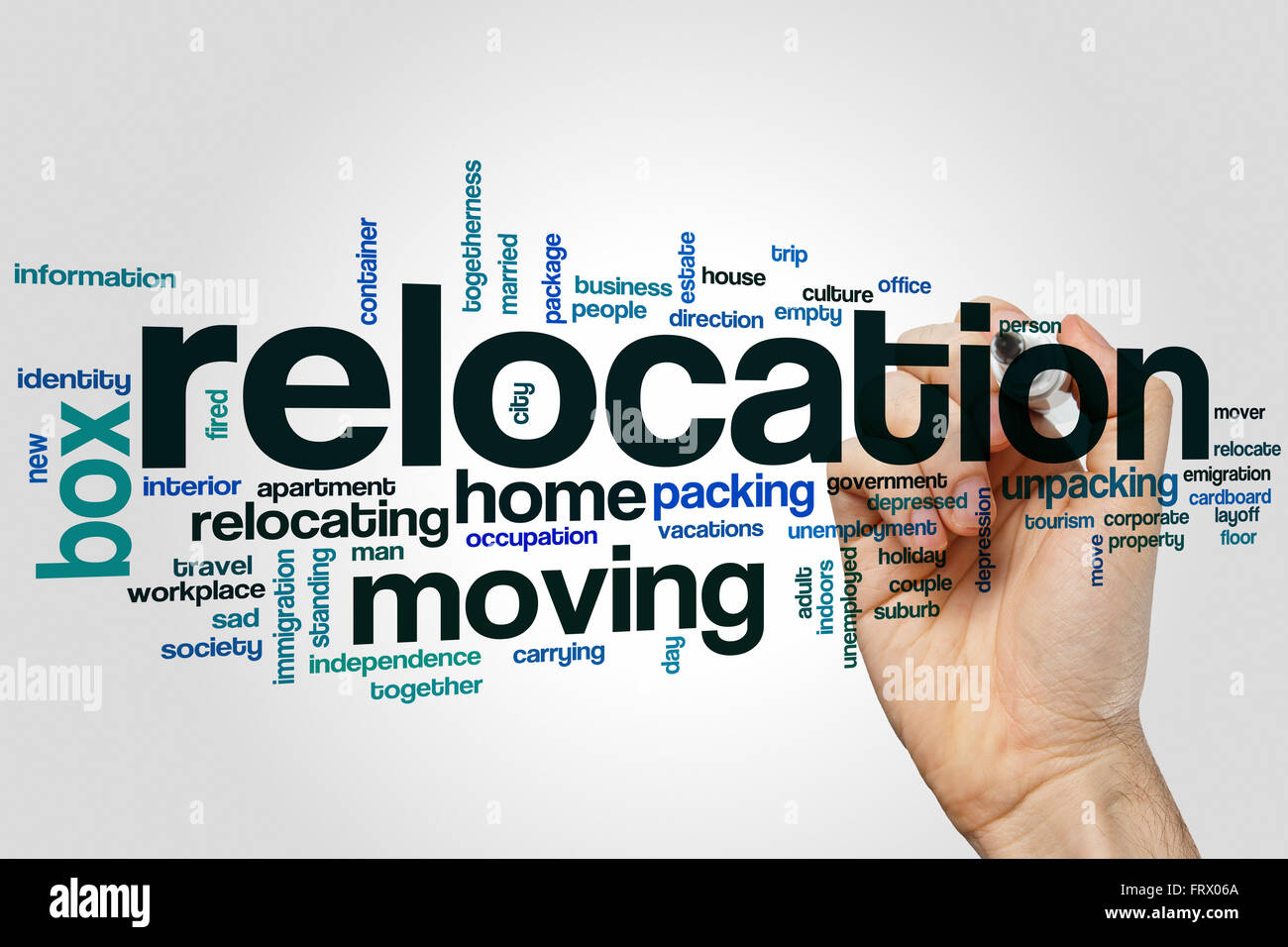 Relocation word cloud concept Stock Photo - Alamy