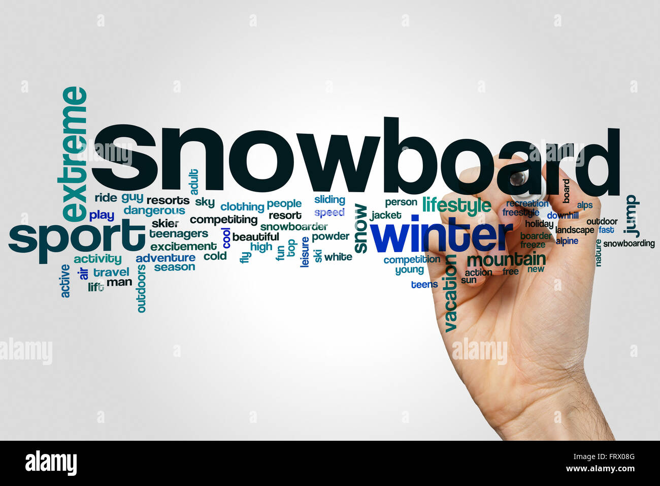 Snowboard word cloud concept with winter sport related tags Stock Photo ...